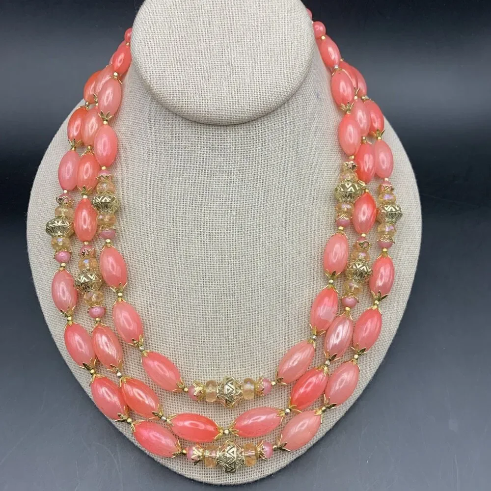 Unbranded | Jewelry | Pink Lucite Multi Strand Collar Necklace Gold ...